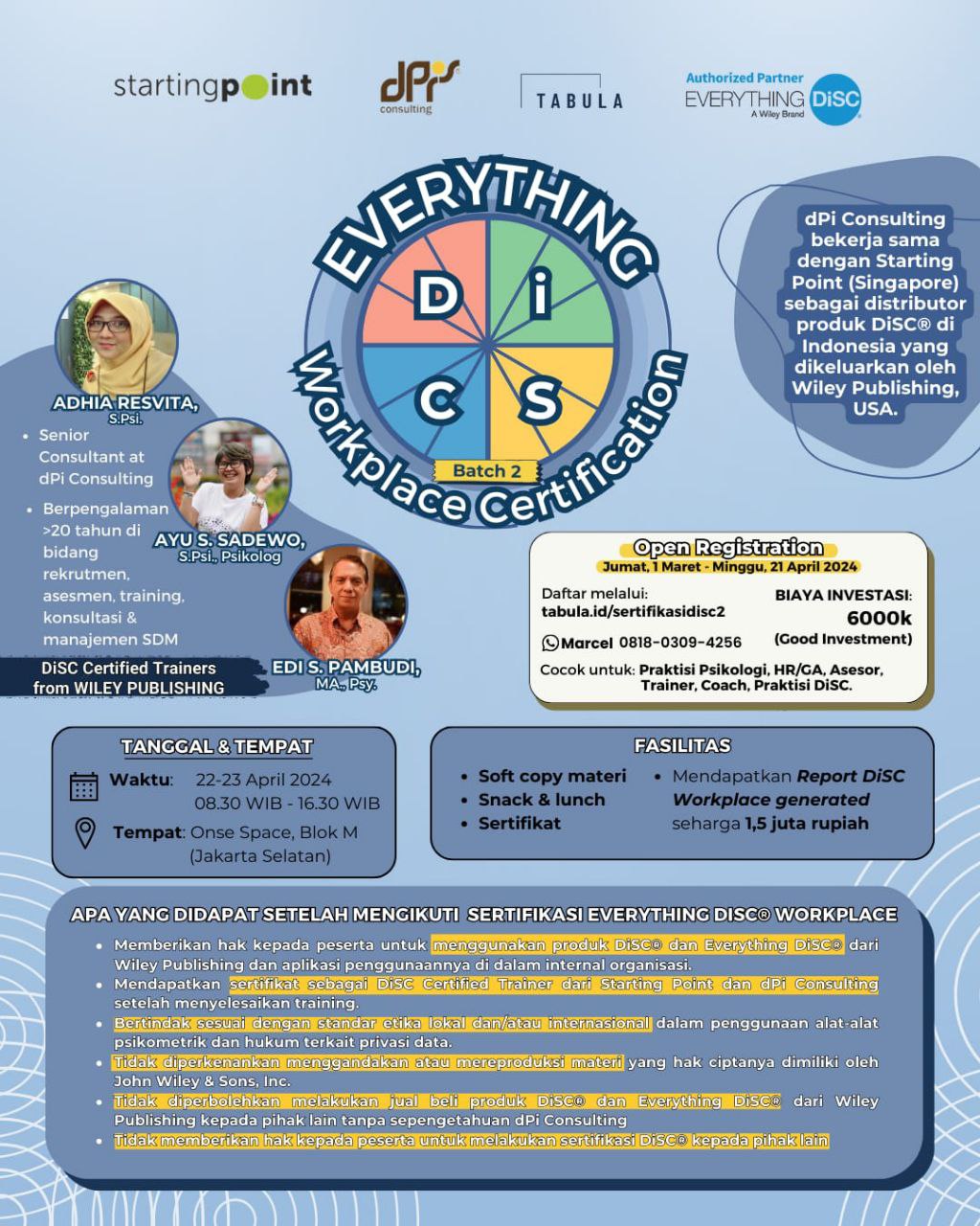 Tabula Workshop – Everything DiSC Workplace Certification Batch 2 – Tabula